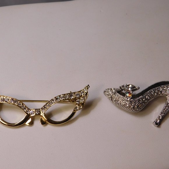 Vintage | Jewelry | Vintage Cat Eye Glasses Rhinestone And High Heel ...